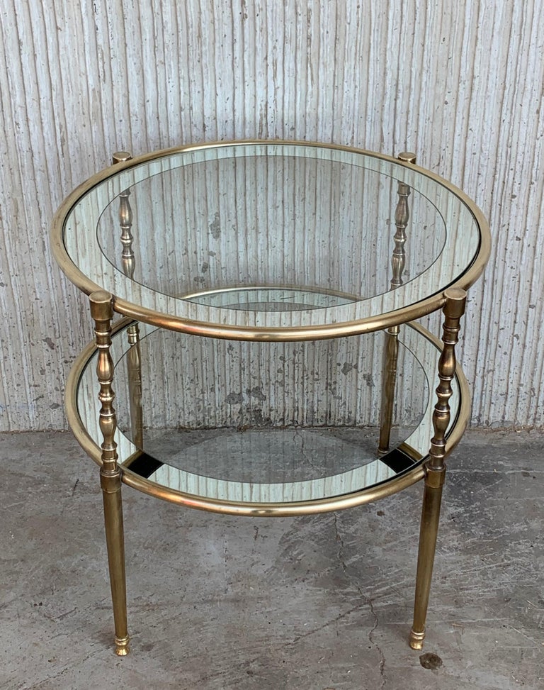Mid-Century Modern Two-Tier Brass and Beveled Glass Side Table at 1stDibs