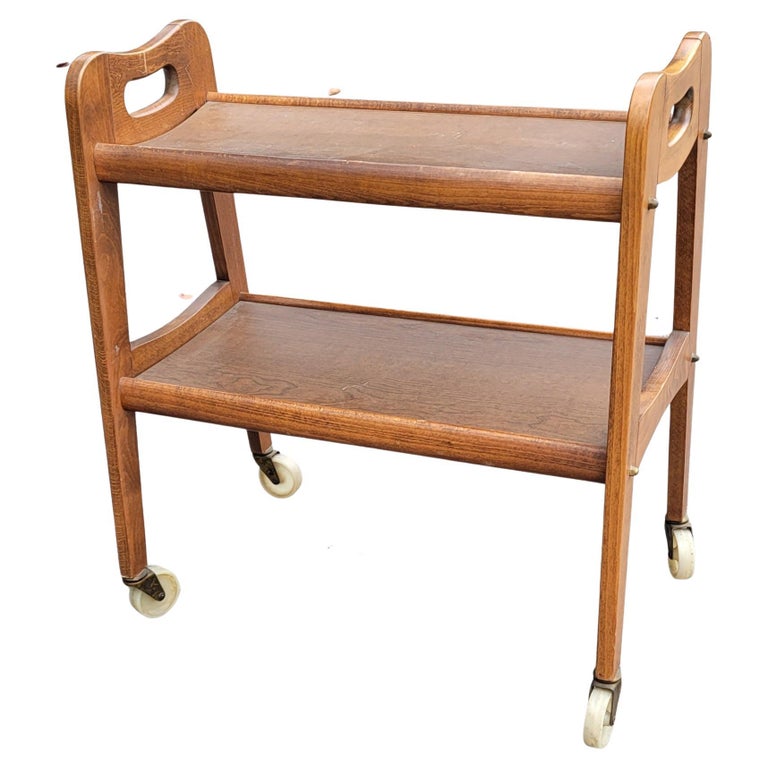 Mid-Century Modern Two-Tier European Rolling Cart Table For Sale at 1stDibs