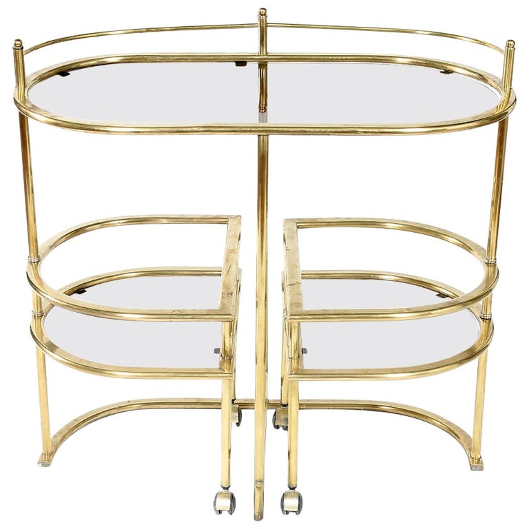 Mid-Century Modern Two Tiered Brass Bar Cart For Sale at 1stdibs