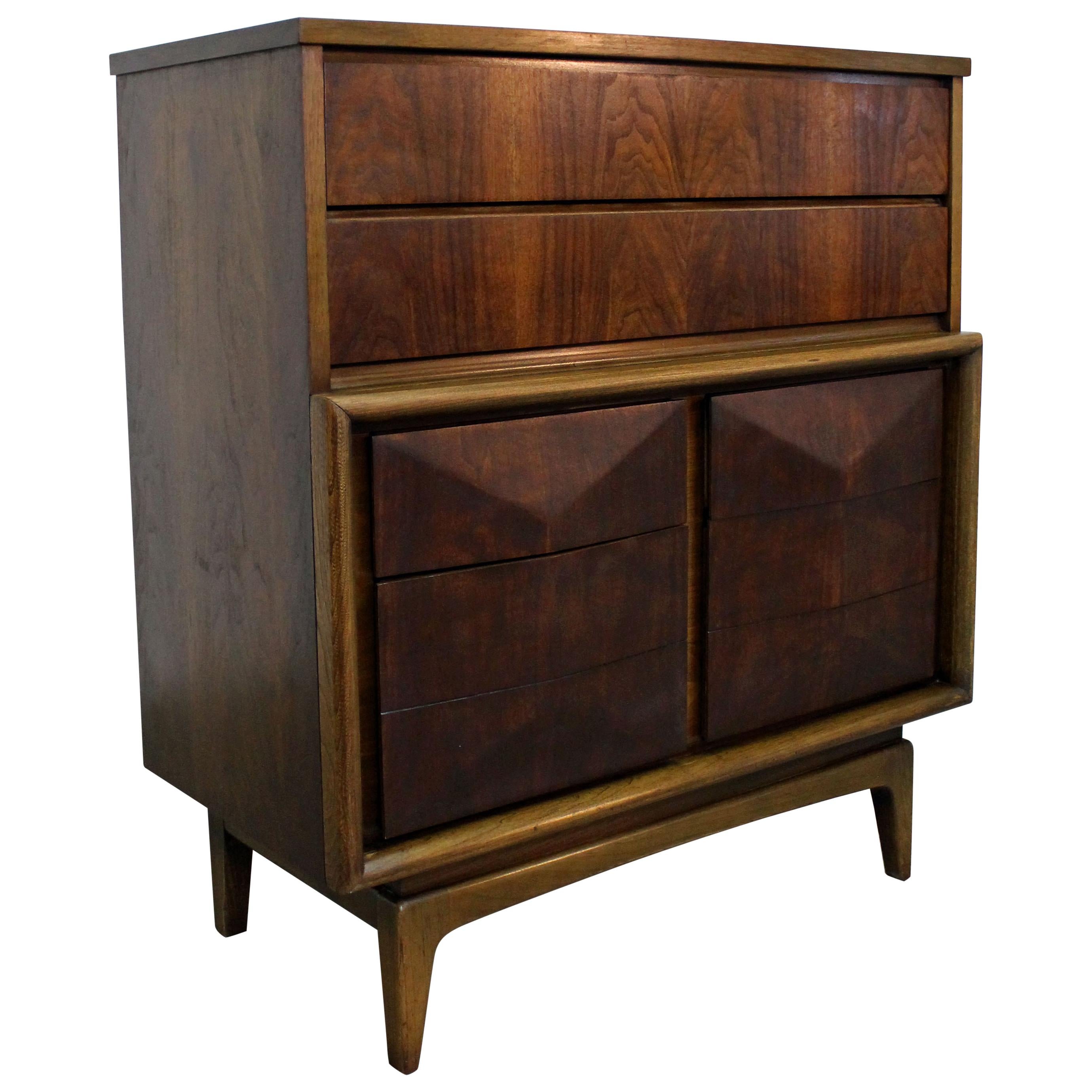 Mid-Century Modern United Diamond Front Walnut Tall Chest Dresser For ...