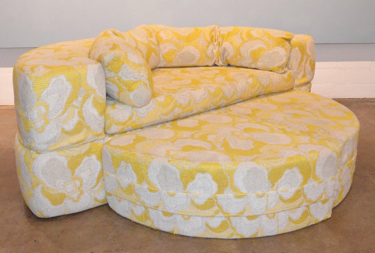 Mid-Century Modern Upholstered Round Sleeper Sofa/ Chaise/ Lounger with ...