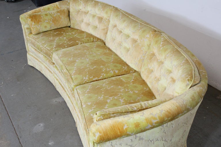 Mid-Century Modern Velvet Concave Front Sofa For Sale at 1stDibs