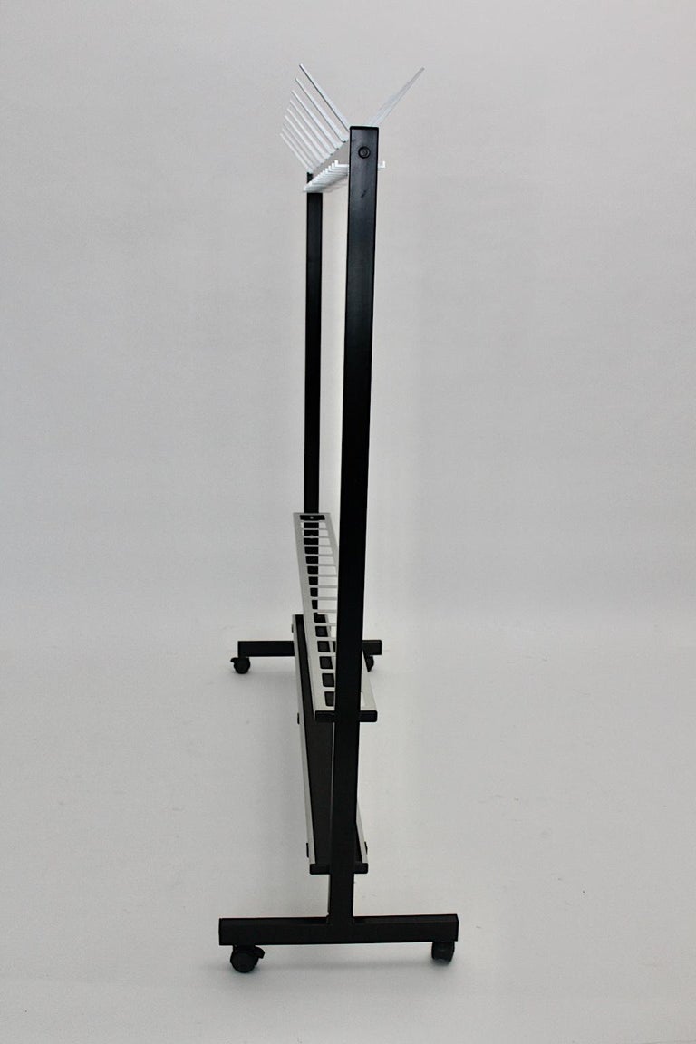 Mid Century Modern Vintage Aluminum Black Freestanding Coat Rack Circa