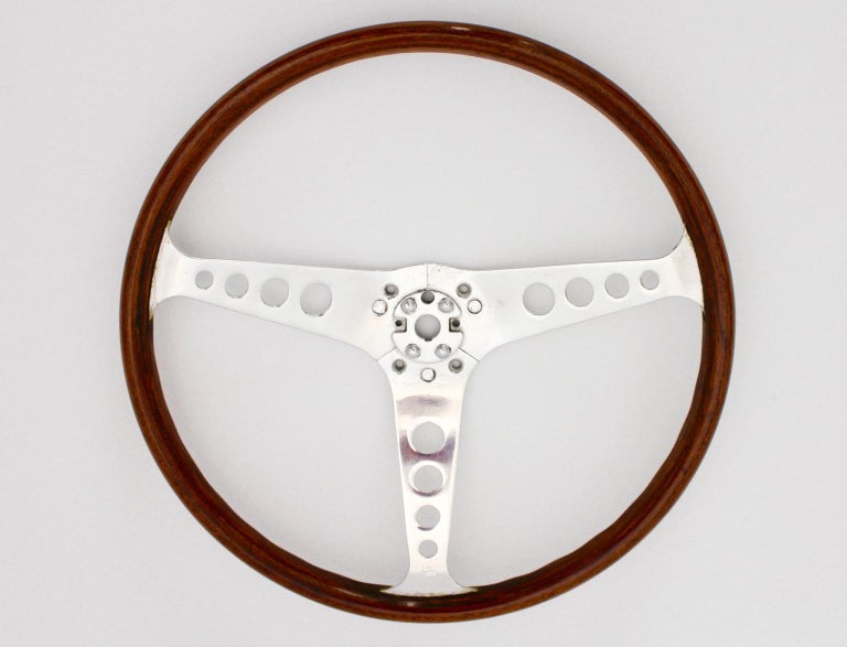 Mid-Century Modern Vintage Aluminum Walnut Vintage Steering Wheel ...