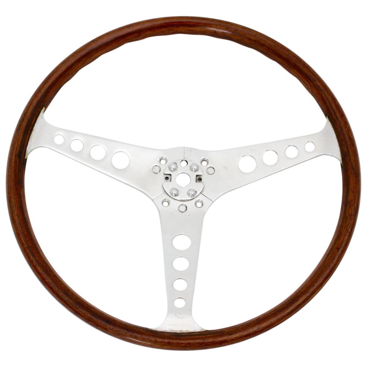 Mid-Century Modern Vintage Aluminum Walnut Vintage Steering Wheel ...