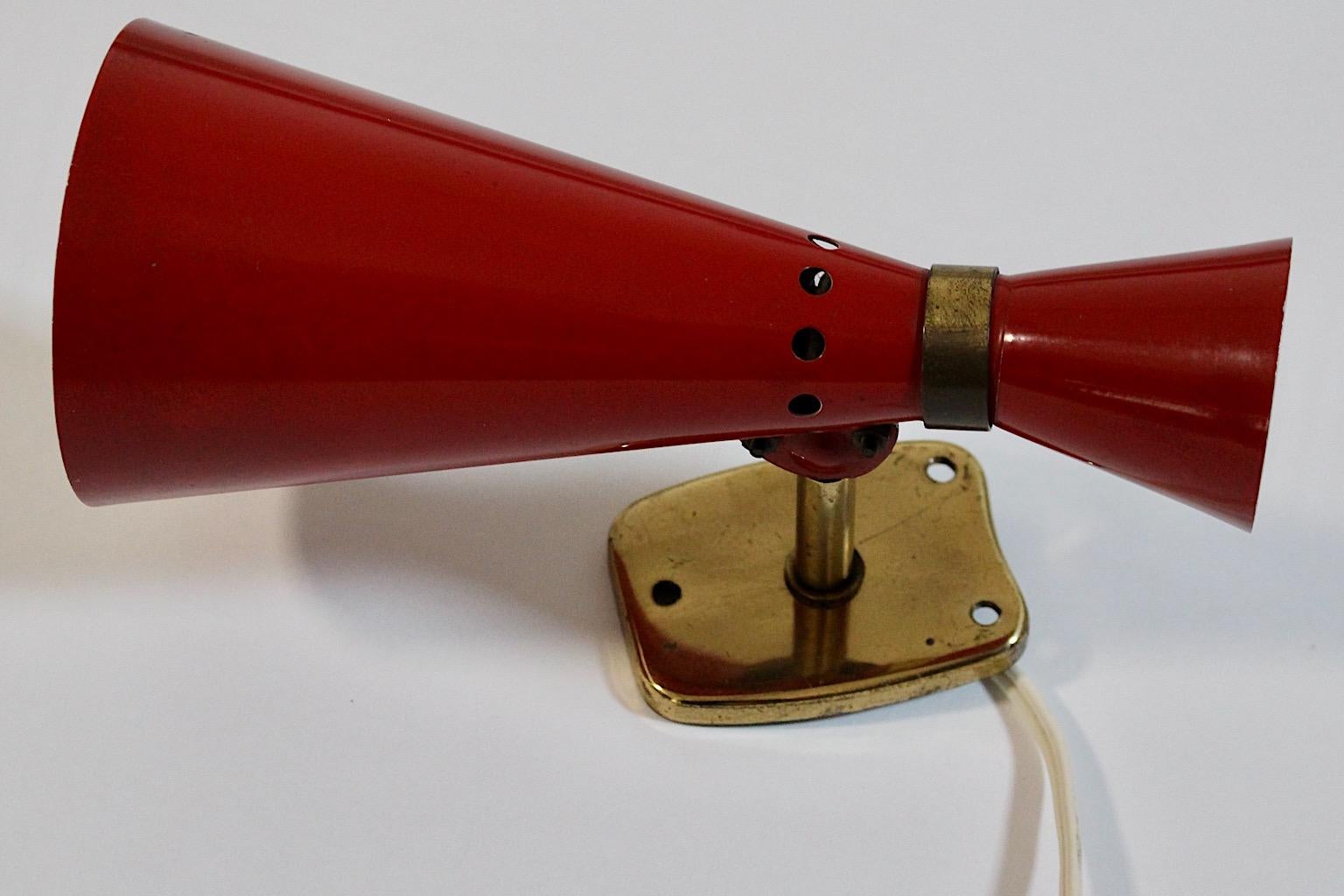 Mid-Century Modern Vintage Brass Red Sconce Wall Light Stilnovo 1950s ...