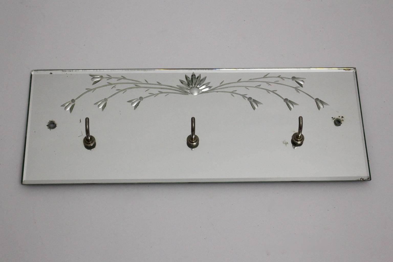 Mid-Century Modern Vintage Etched Mirror Glass Coat Rack, 1950s, Italy ...