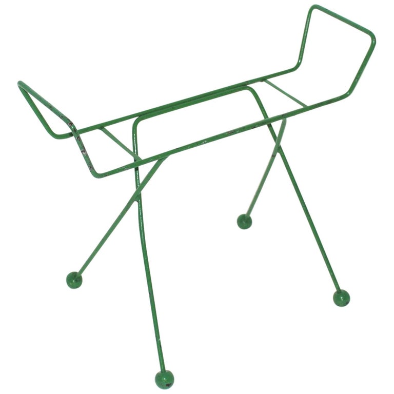 Mid-Century Modern Vintage Rectangular Green Metal Wood Luggage Rack ...