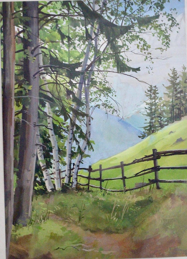 Mid-Century Modern Green Watercolor Painting Semmering by Max Dättl ...