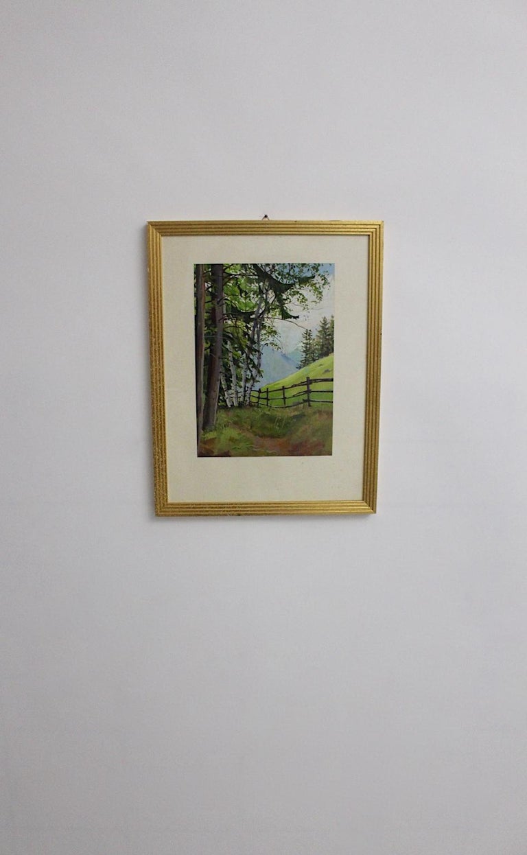 Mid-Century Modern Green Watercolor Painting Semmering by Max Dättl ...