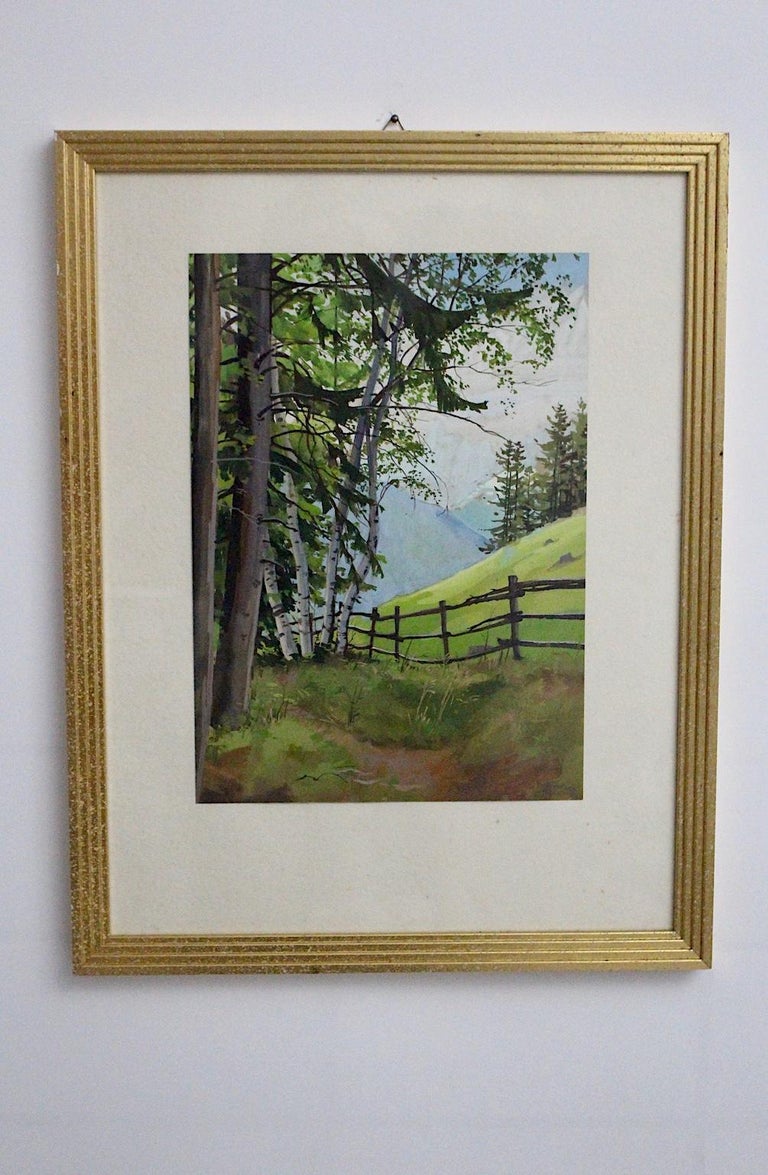Mid-Century Modern Green Watercolor Painting Semmering by Max Dättl ...