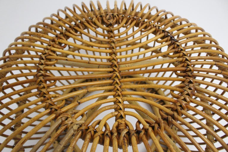 Mid-Century Modern Vintage Rattan Pouf in the Style of Albini 1960s For ...