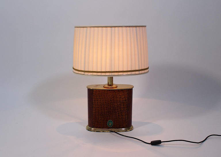 Mid Century Modern Vintage Table Lamp Brass Brown Suede Paolo Gucci ...