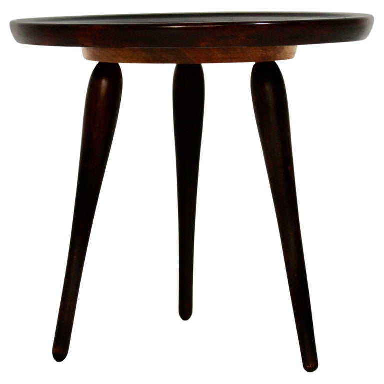 Mid-Century Modern Vintage Tiny Circular Beech Side Table Flower Table ...