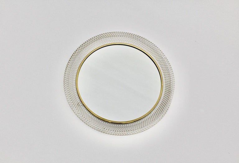 Mid Century Modern Vintage White Metal Mesh Circular Wall Mirror ...
