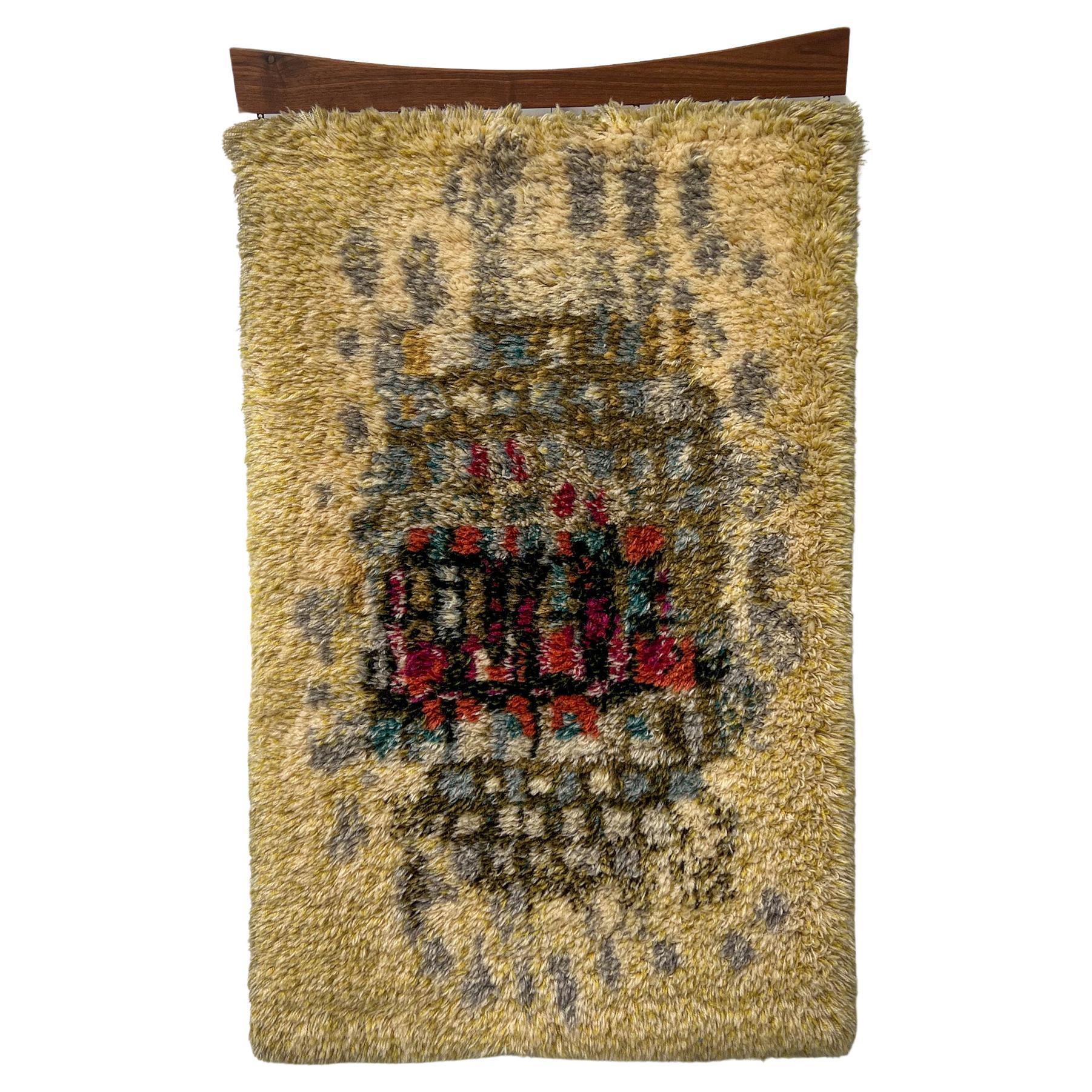 Mid Century Modern Vintage Wool Shag Rug Wall Hanging For Sale at 1stDibs
