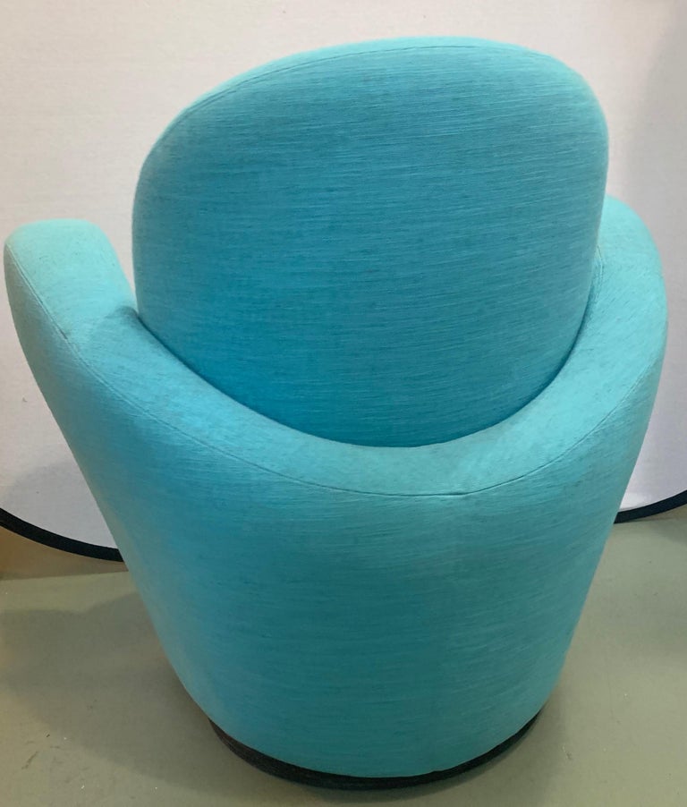 Mid-Century Modern Turquoise Upholstered Swivel Chair Weiman For Sale ...