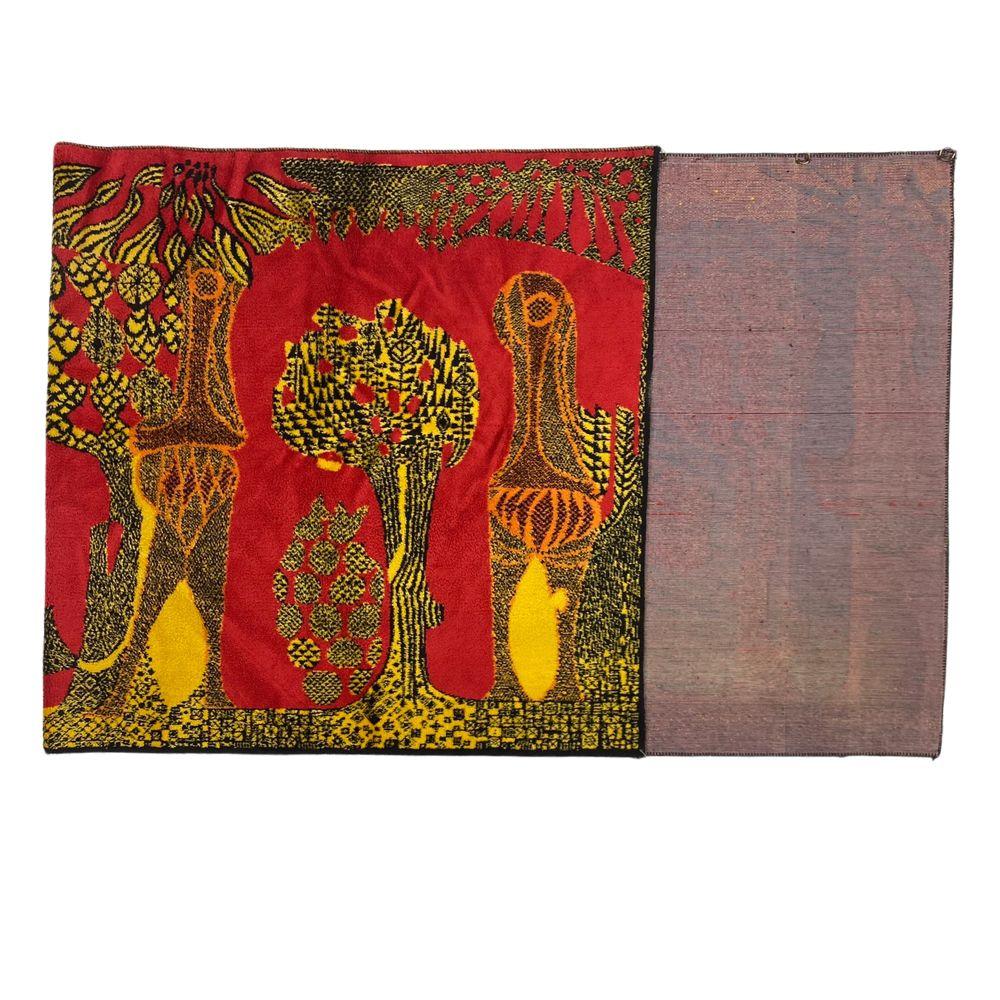 Mid-century, modern wall carpet, tapestry. Abstract pattern red, black ...