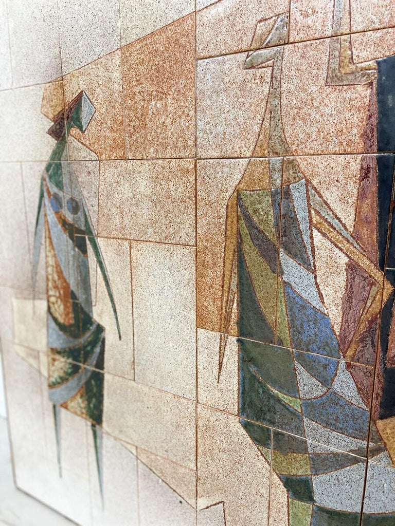 Mid-Century Modern Wall Ceramic Panel, Signed and Dated For Sale at 1stDibs