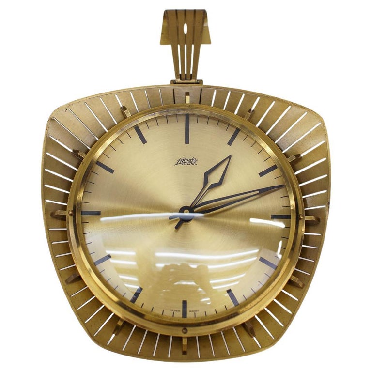 Mid-Century Modern Wall Clock in Brass and Metal by Atlanta, 1960s ...