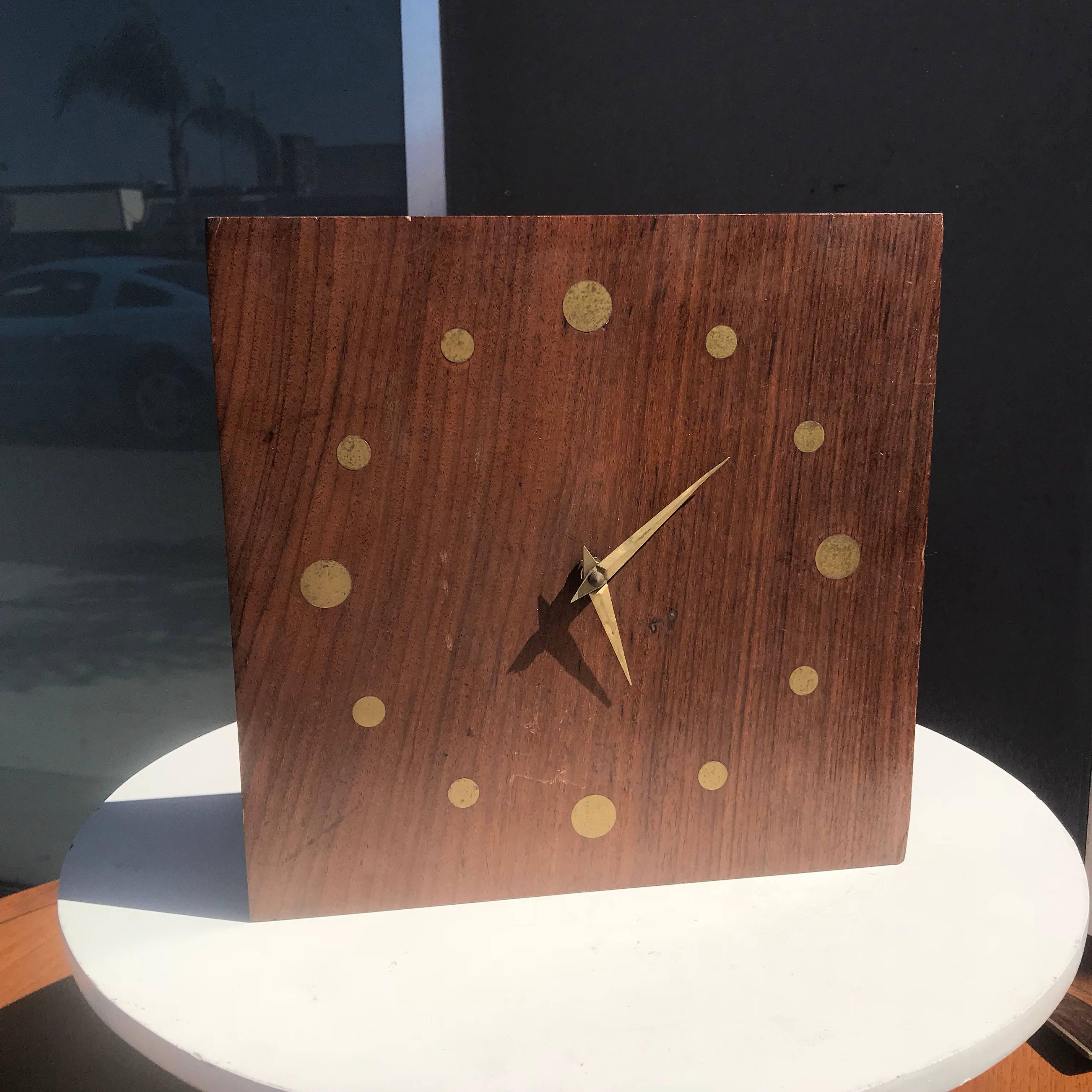 Mid-Century Modern Wall Rosewood and Brass Clock at 1stDibs