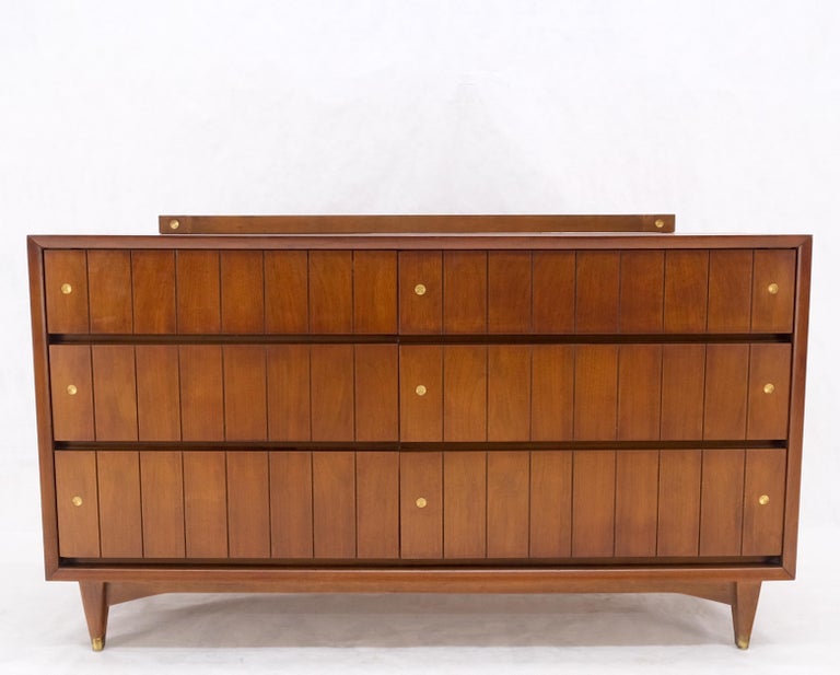 Mid-Century Modern Walnut 6 Drawers Dowel Leg Dresser W/ Back Splash ...