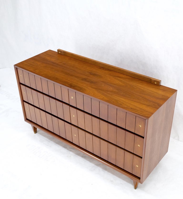 Mid-Century Modern Walnut 6 Drawers Dowel Leg Dresser W/ Back Splash ...
