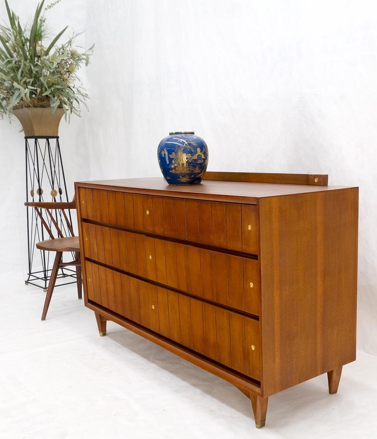 Mid-Century Modern Walnut 6 Drawers Dowel Leg Dresser W/ Back Splash ...