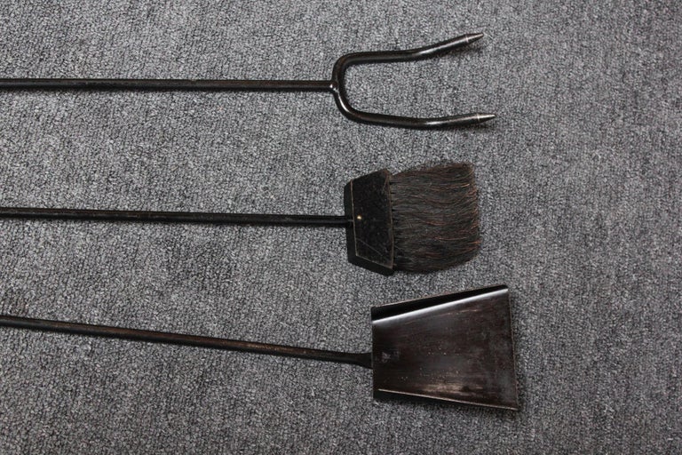 Mid-Century Modern Walnut and Brass Fire Tools For Sale at 1stDibs