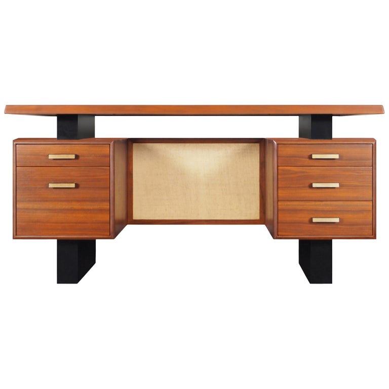 Mid-Century Modern Walnut and Cane Desk at 1stDibs
