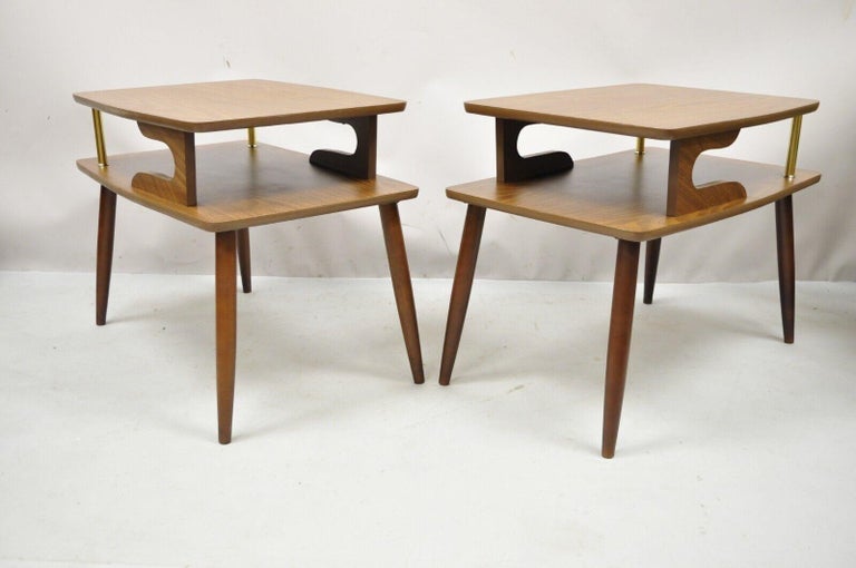Mid Century Modern Walnut and Laminate Top 2 Tier Step Up End Tables - a Pair For Sale at 1stDibs