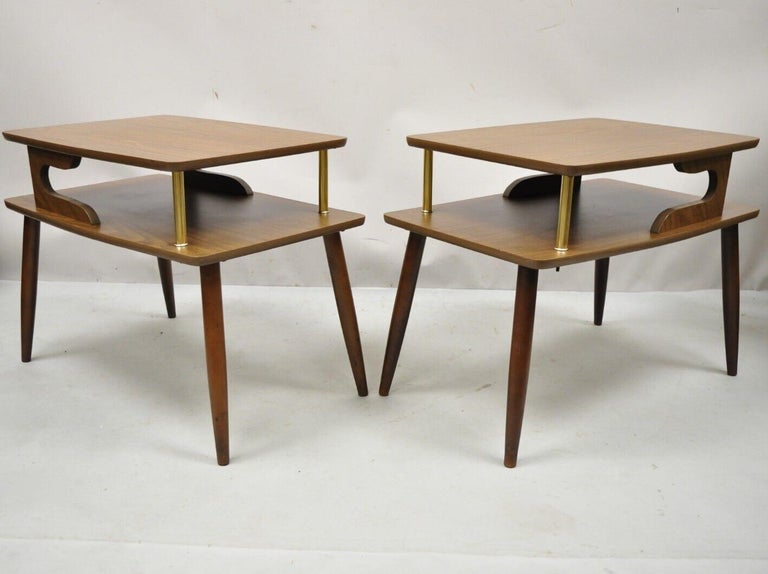 Mid Century Modern Walnut and Laminate Top 2 Tier Step Up End Tables - a Pair For Sale at 1stDibs