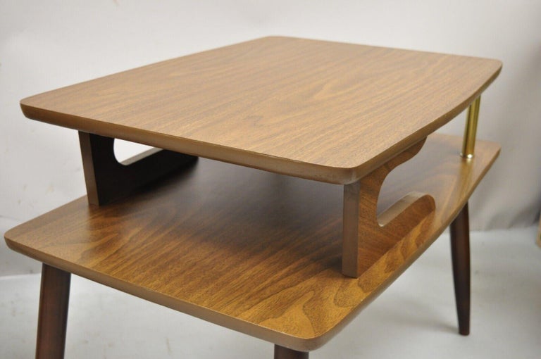 Mid Century Modern Walnut and Laminate Top 2 Tier Step Up End Tables - a Pair For Sale at 1stDibs