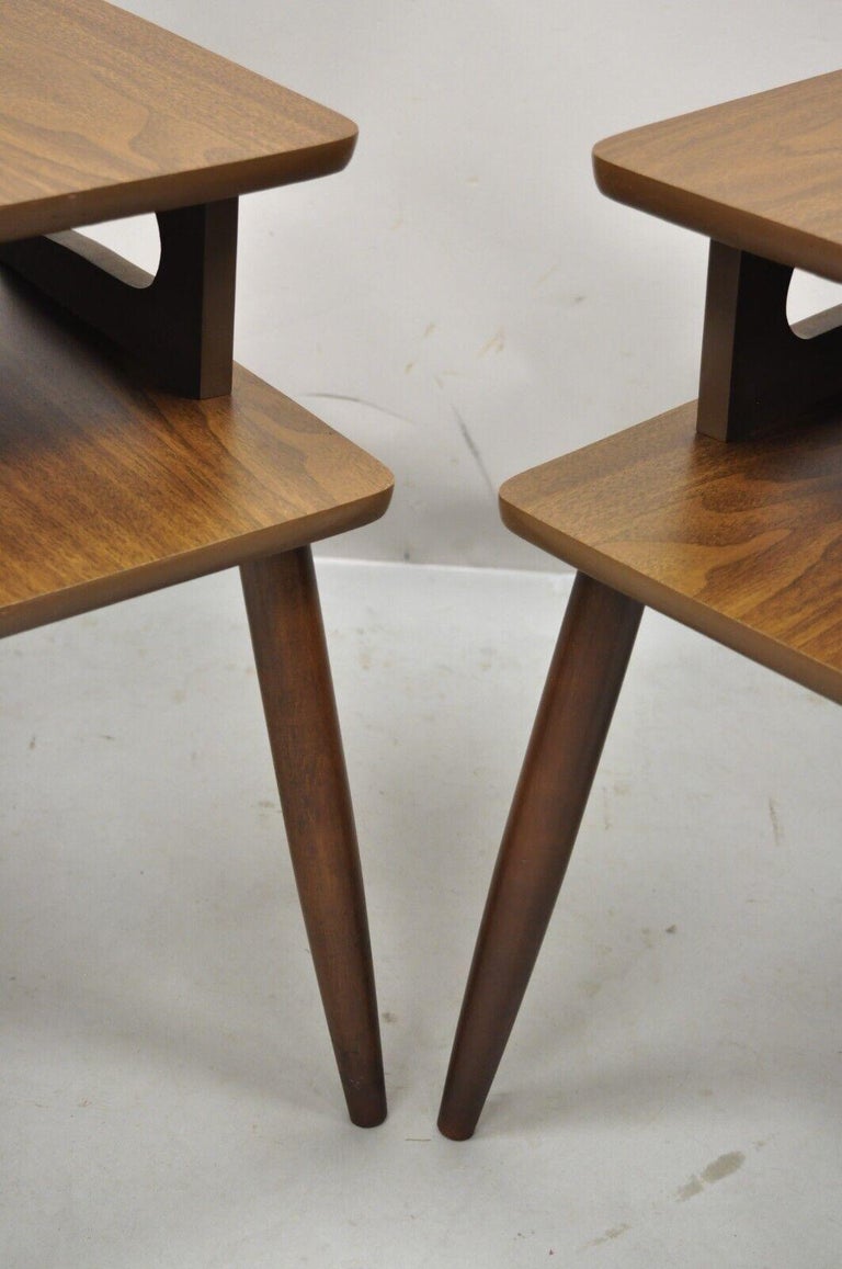 Mid Century Modern Walnut and Laminate Top 2 Tier Step Up End Tables - a Pair For Sale at 1stDibs