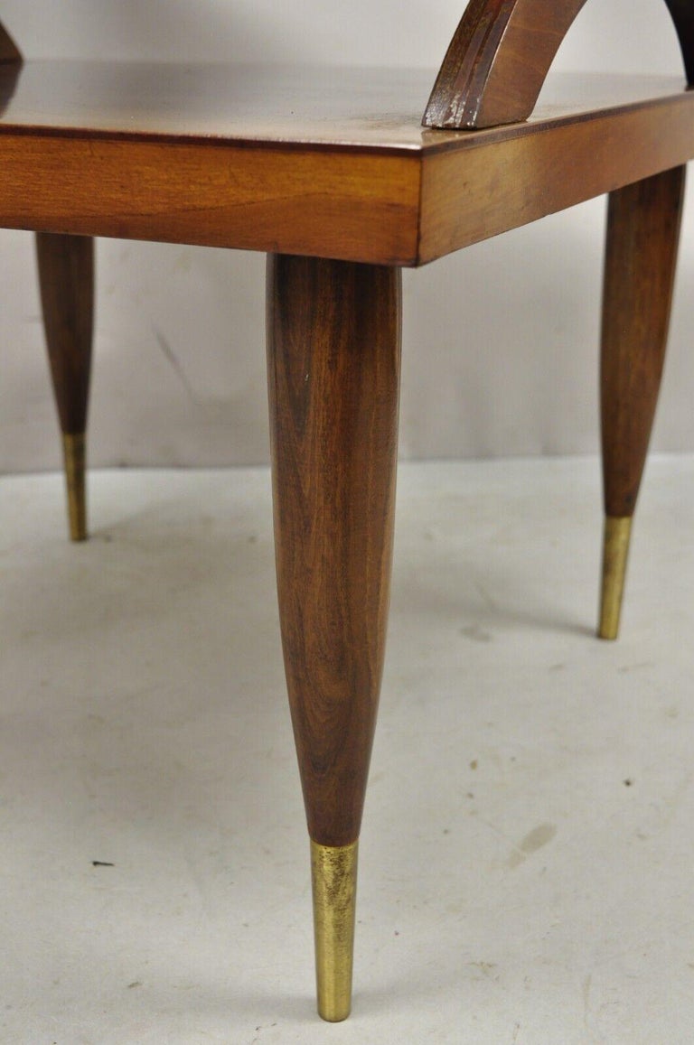Mid Century Modern Walnut Base 2 Tier Laminate Square End Side Table ...