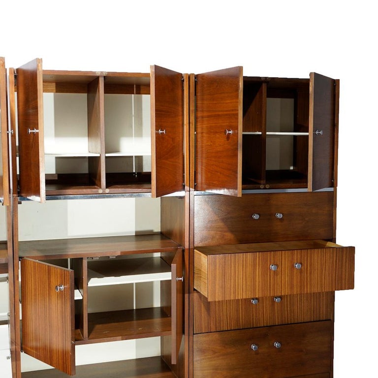 Mid-Century Modern Walnut and Chrome Modular Secretary, Desk, Shelves ...