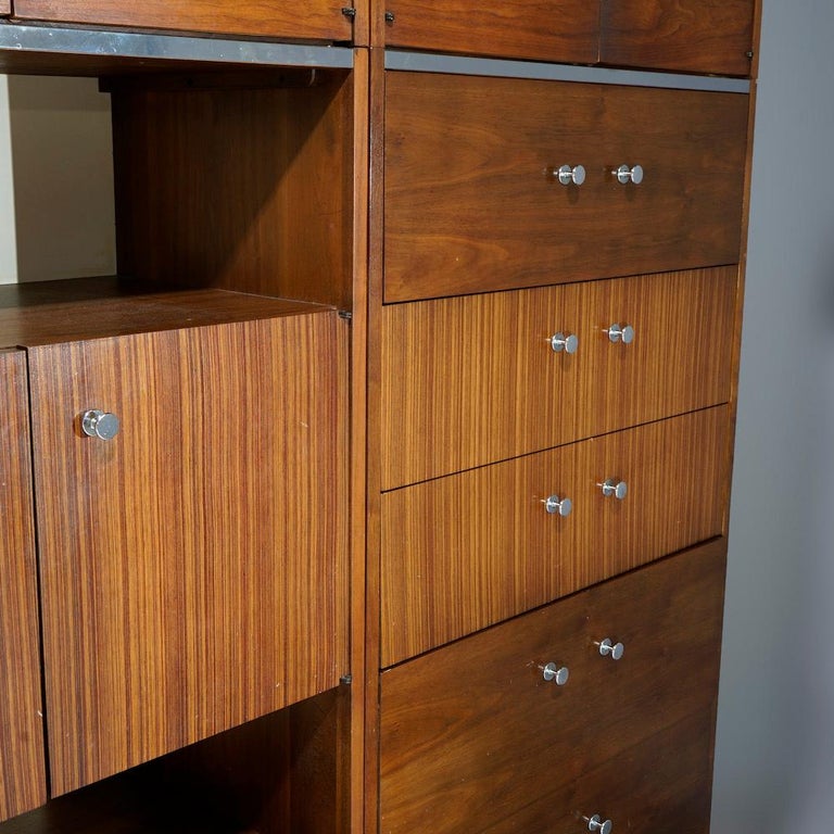 Mid-Century Modern Walnut and Chrome Modular Secretary, Desk, Shelves ...
