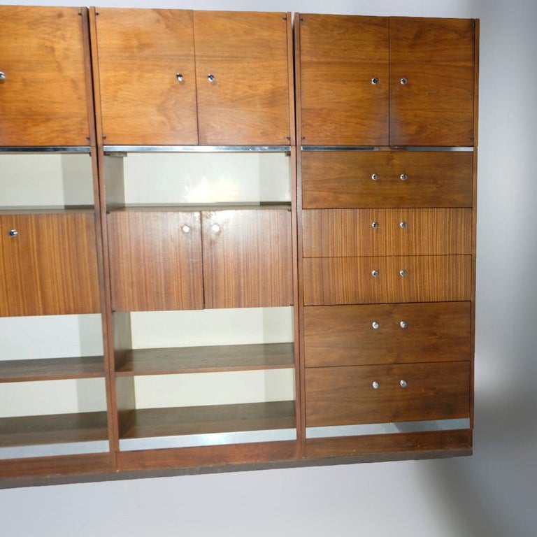 Mid-Century Modern Walnut and Chrome Modular Secretary, Desk, Shelves ...