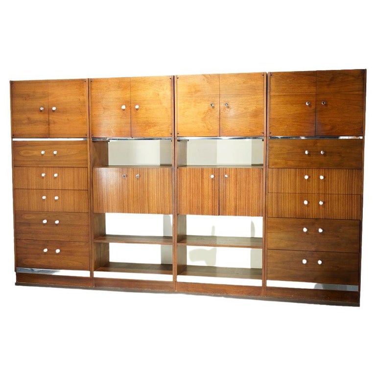Mid-Century Modern Walnut and Chrome Modular Secretary, Desk, Shelves ...