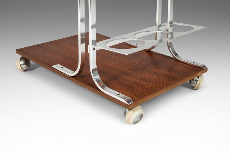 Mid Century Modern Walnut and Chrome Petite Bar Cart in the Manner of ...
