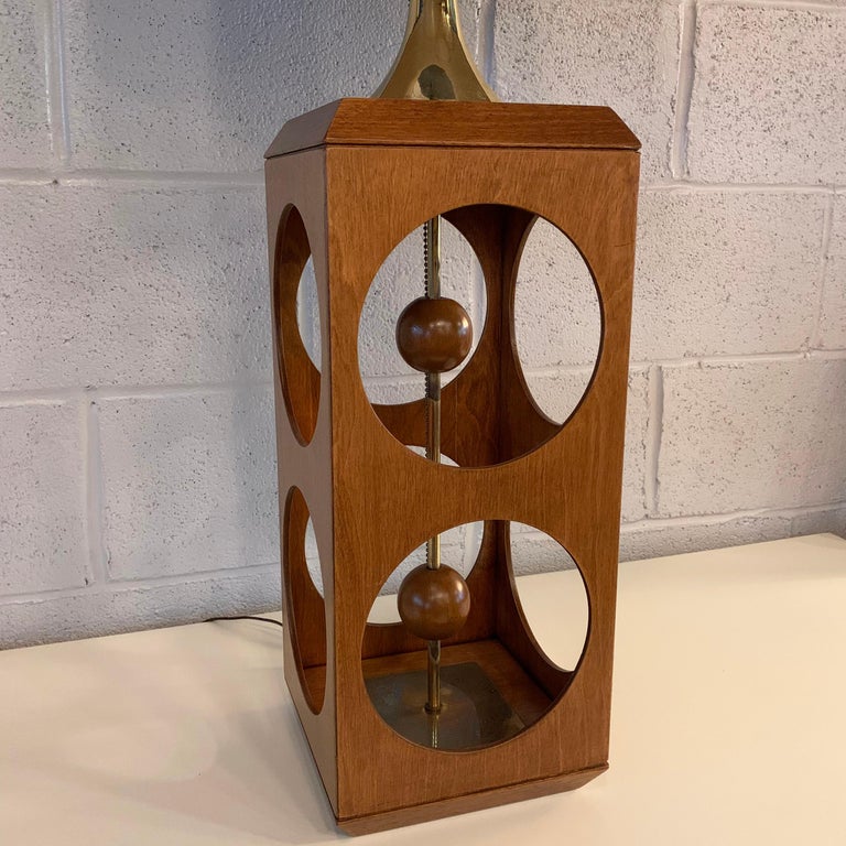 Mid-Century Modern Walnut Cut-Out Cube Table Lamp at 1stDibs