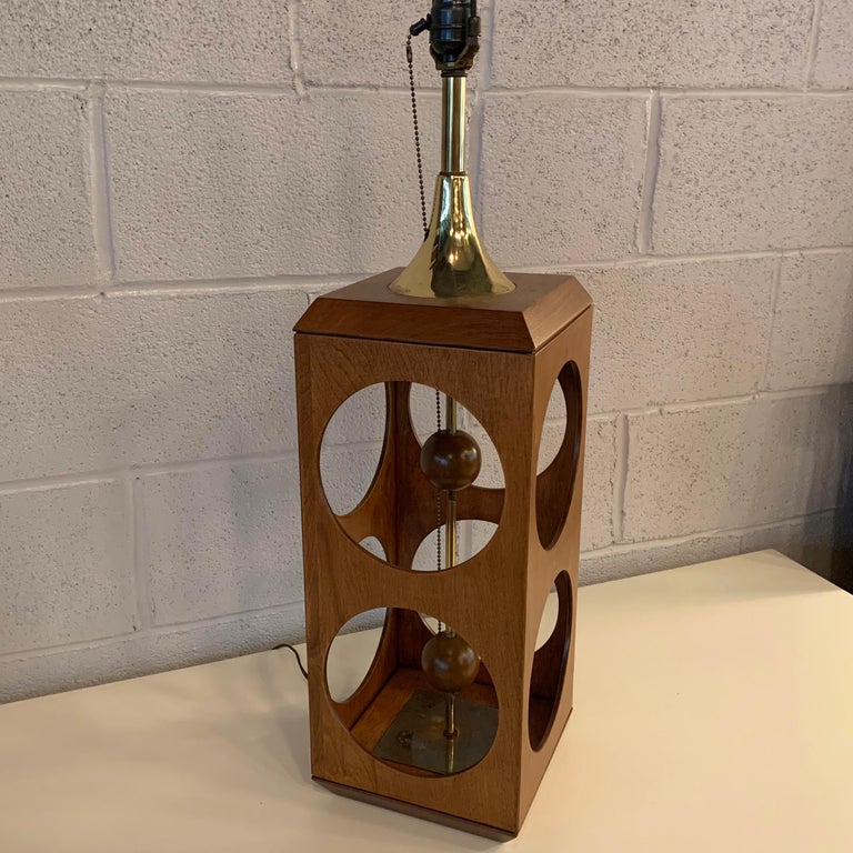 Mid-Century Modern Walnut Cut-Out Cube Table Lamp at 1stDibs