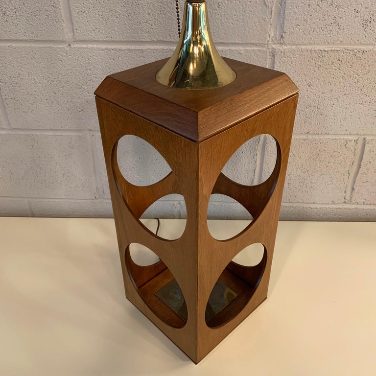 Mid-Century Modern Walnut Cut-Out Cube Table Lamp at 1stDibs