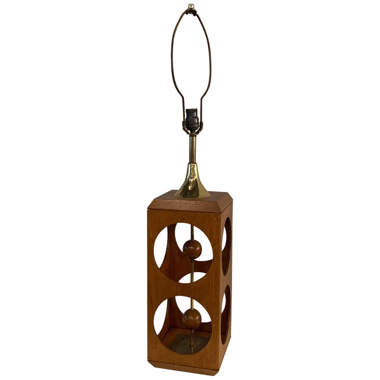 Mid-Century Modern Walnut Cut-Out Cube Table Lamp at 1stDibs