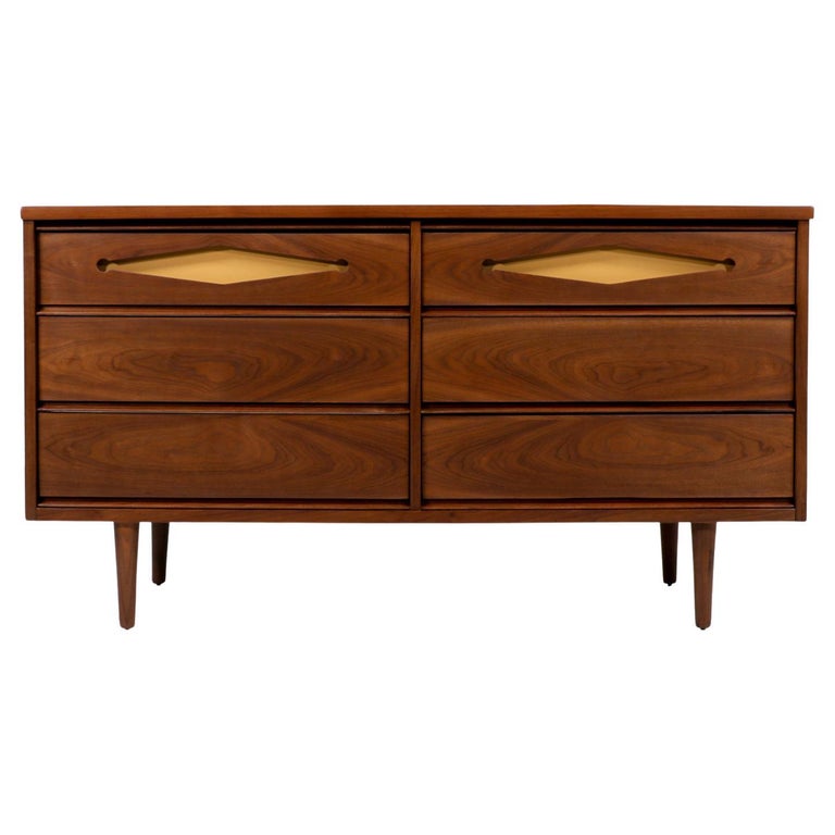 Mid-Century Modern Walnut Dresser with Lacquered Accent Drawers For ...