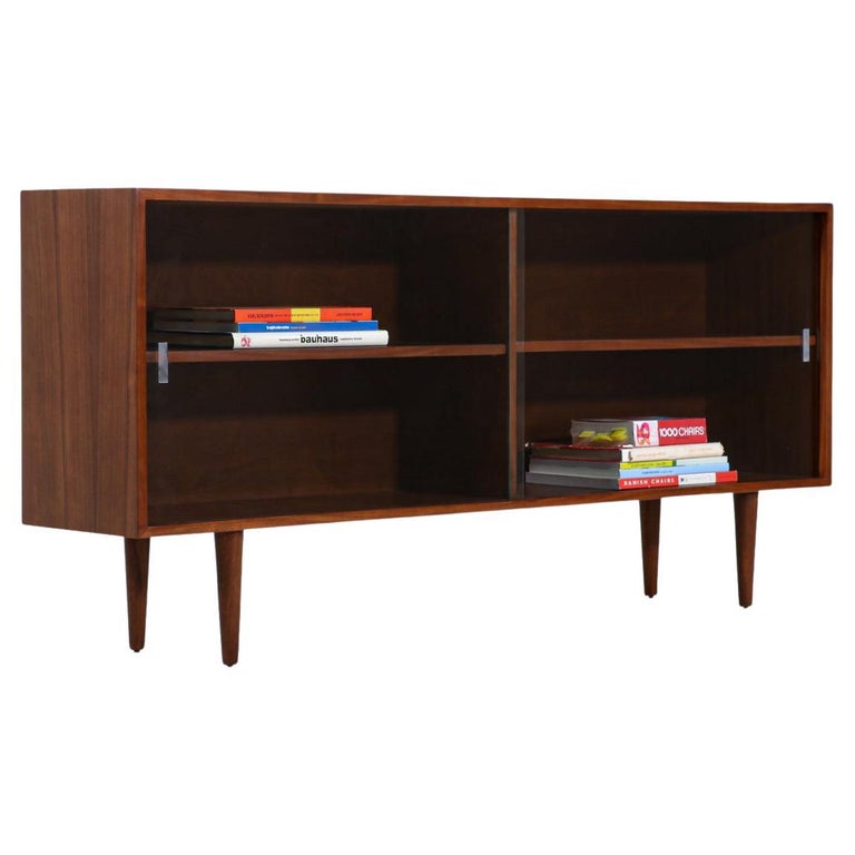 Mid-Century Modern Walnut and Glass Bookcase at 1stDibs