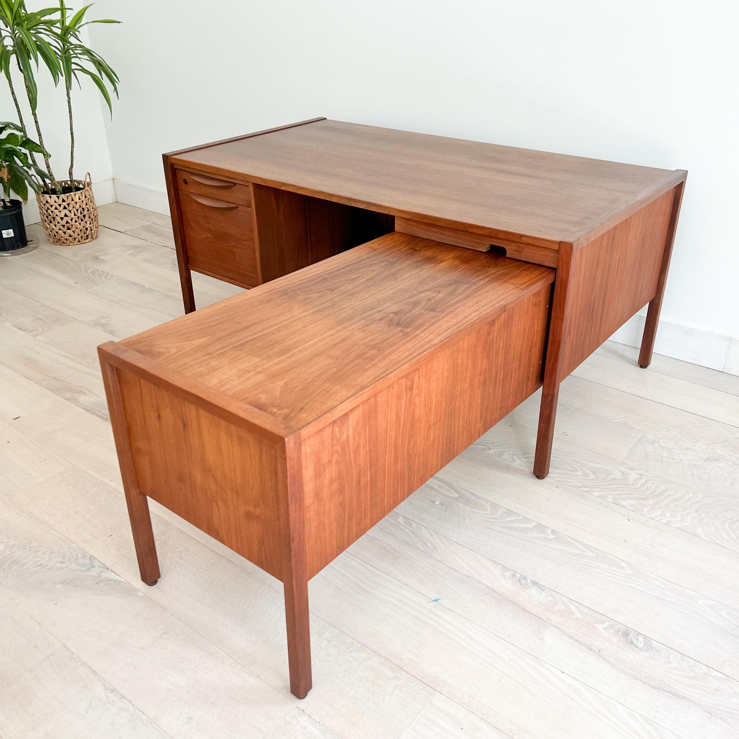 Mid Century Modern Walnut Jens Risom Executive Two Part Desk For Sale ...