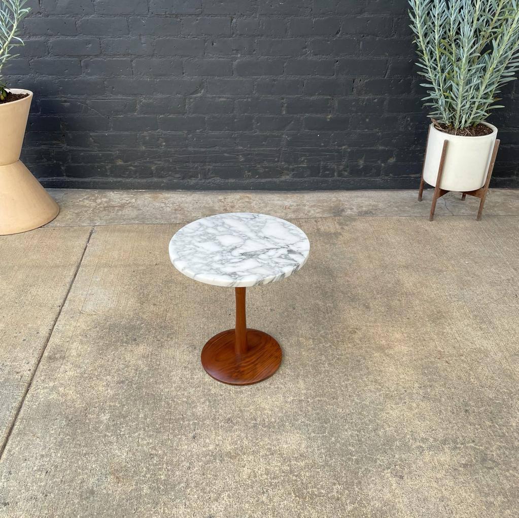 Mid-Century Modern Walnut and Marble Stone Side Table For Sale at 1stDibs