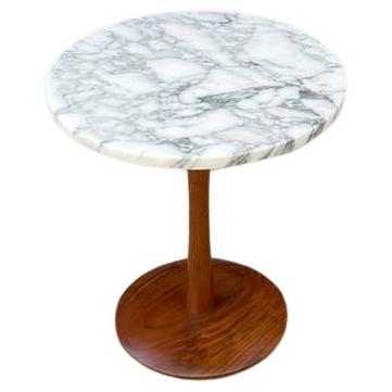 Mid-Century Modern Walnut and Marble Stone Side Table For Sale at 1stDibs