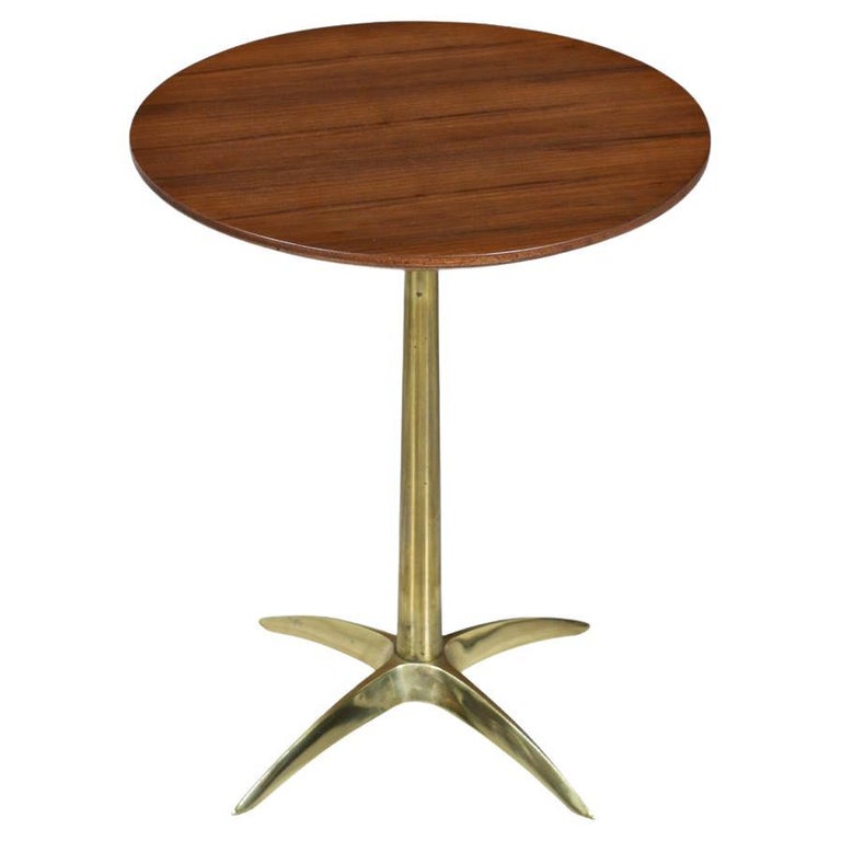Mid-Century Modern Walnut Side Table with Brass Star Base at 1stDibs
